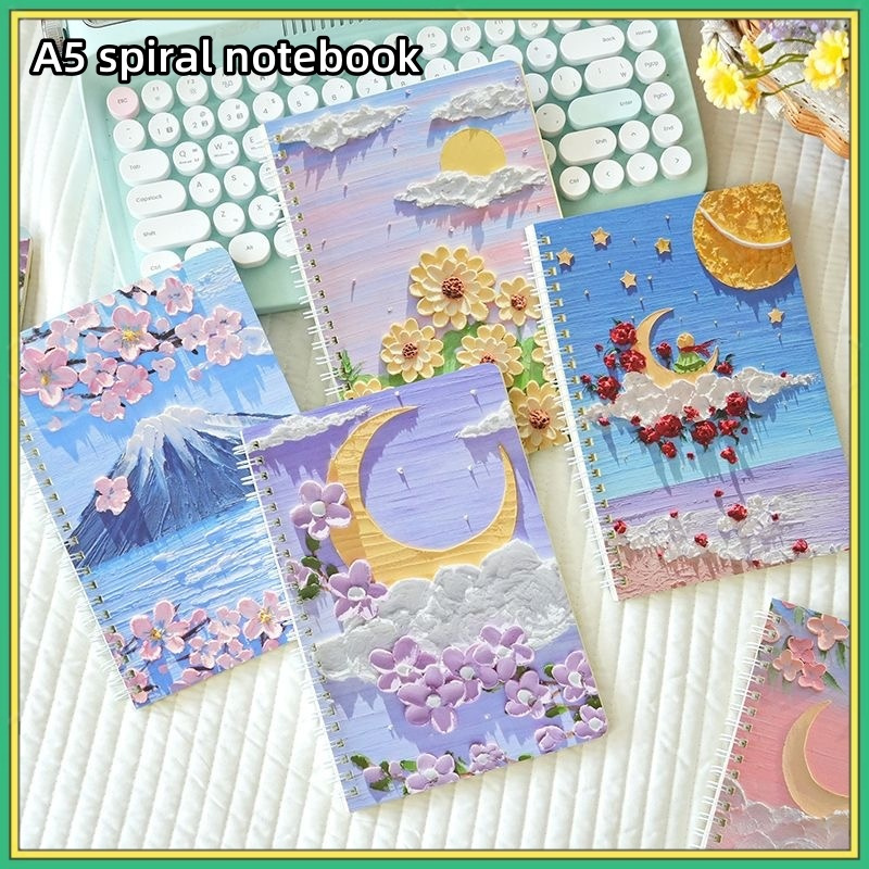 A5 Oil Painting spiral notebook Landscape Aesthetic School Notebook ...