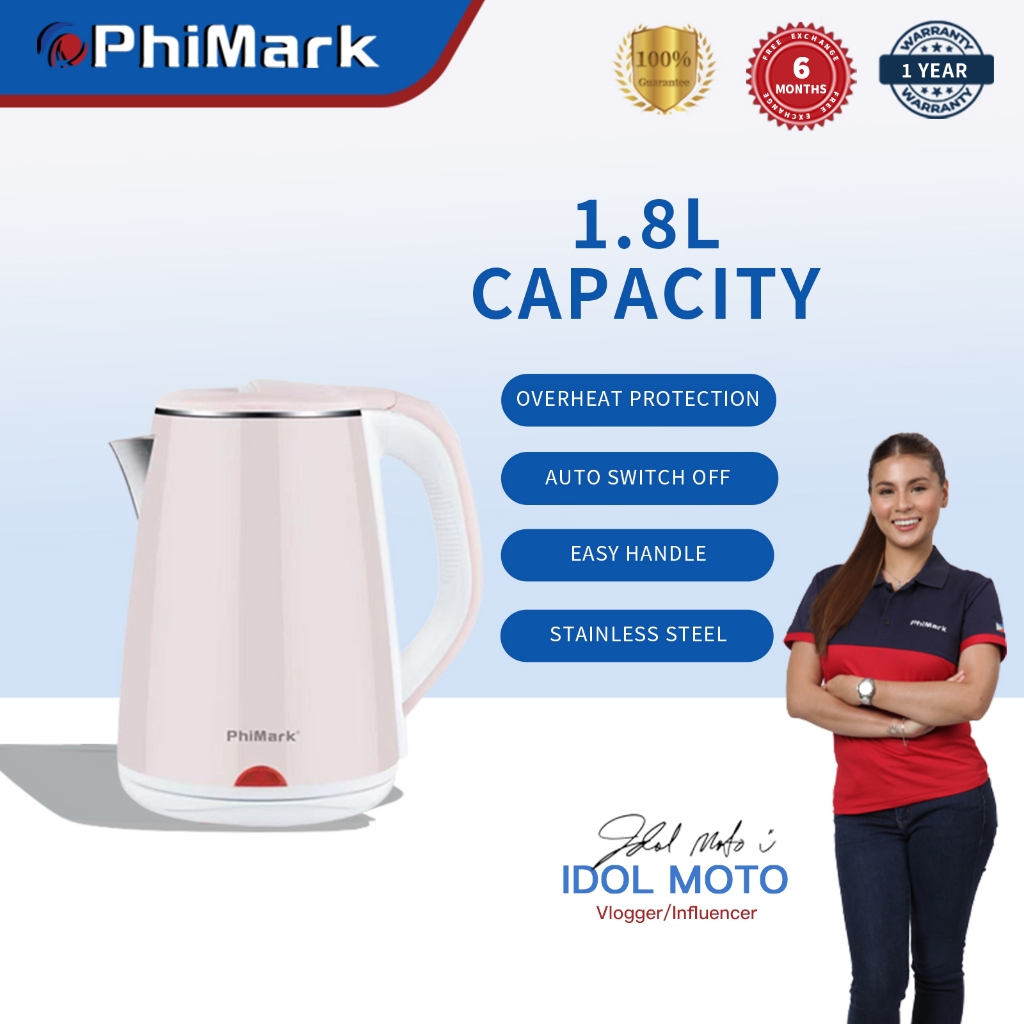 PhiMark 1.8L Overheat Protection Auto/OFF Stainless Inner Water Heater (Pink) | Shopee Philippines
