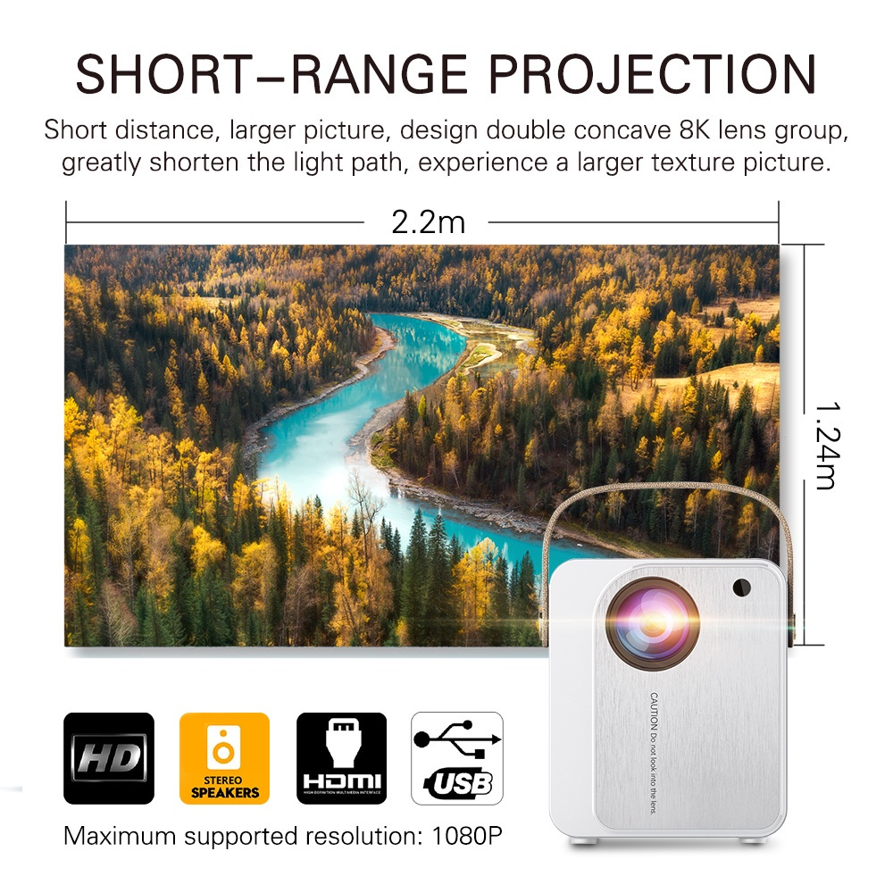 Projector Y8 Pro Portable Mini 4K UHD 6000 Projectors Android HDMI USB ...