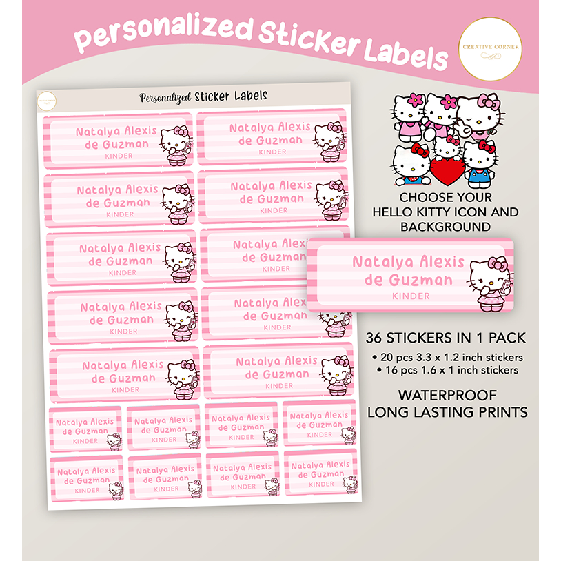 Personalized Cute Sanrio Hello Kitty Name Sticker Labels, Waterproof ...