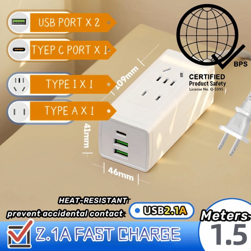 Portable Socket Hub Extension Multifunction Socket With 2 USB And 1 ...