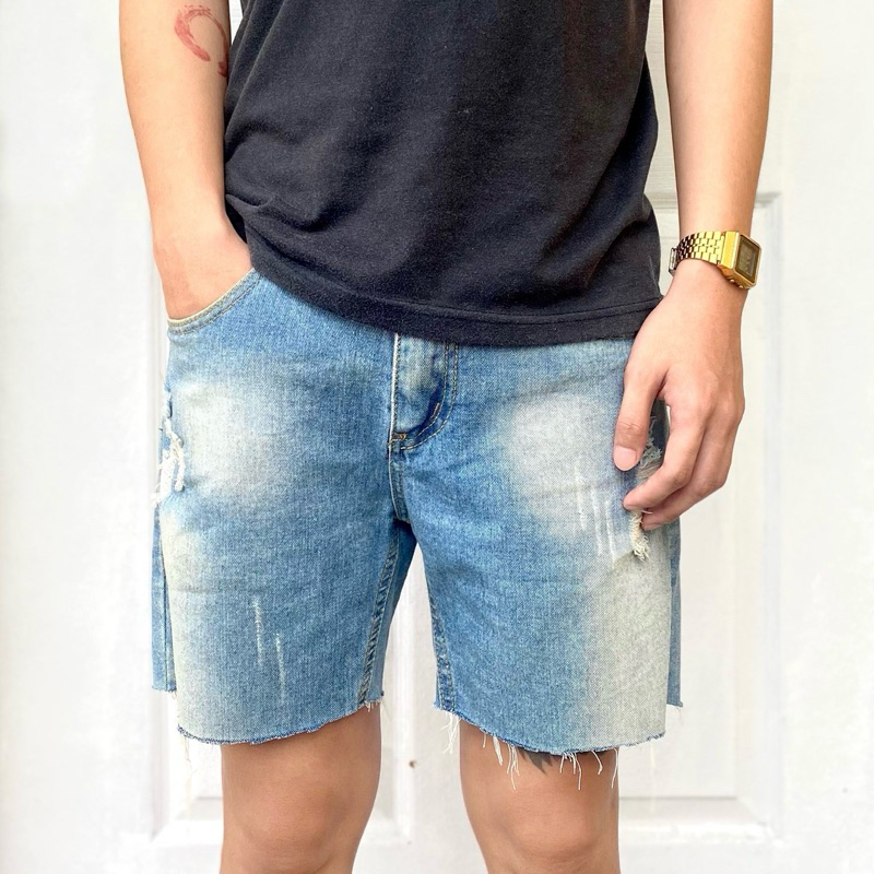Mens Denim Maong Tattered Ripped Short Unisex | Shopee Philippines