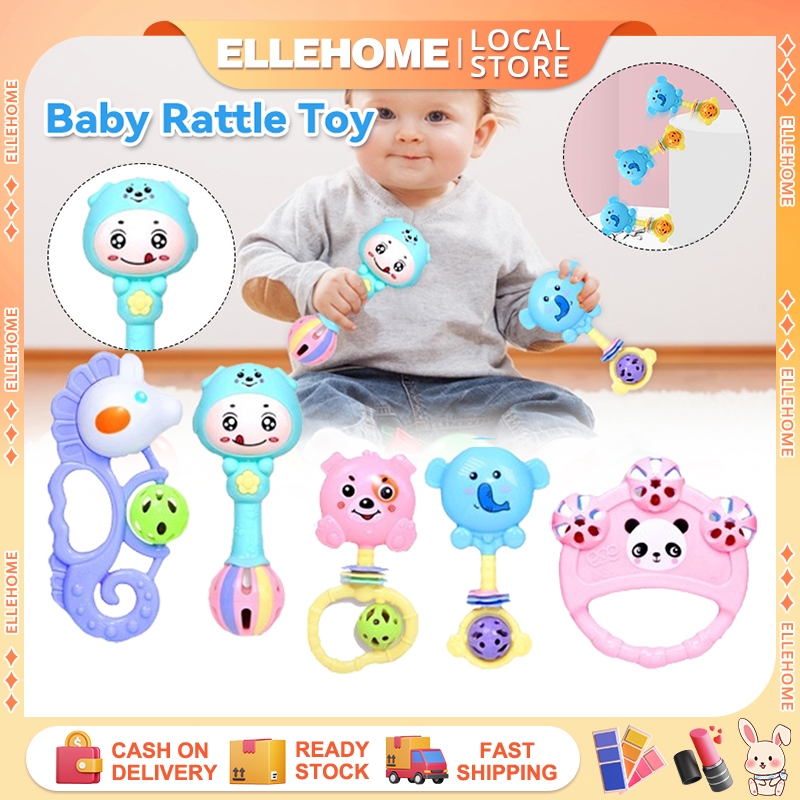 Baby Rattle Toy Cute Play Set 5 Pieces Animal Horns Fun Hand Kring ...