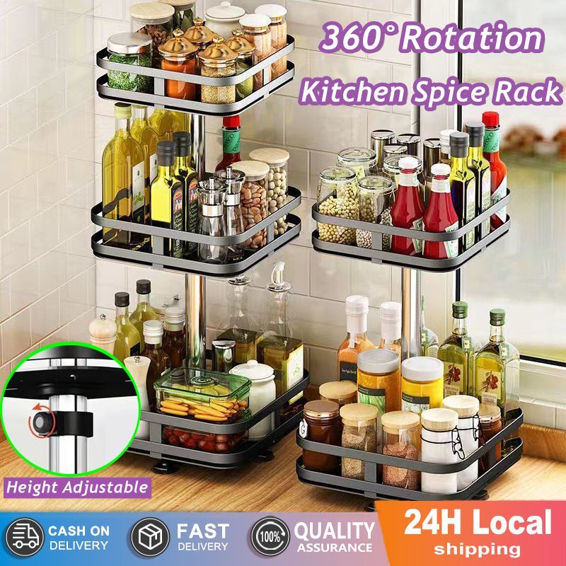 Kitchen Rotating Spice layered organizer storage rack Adjustable ...