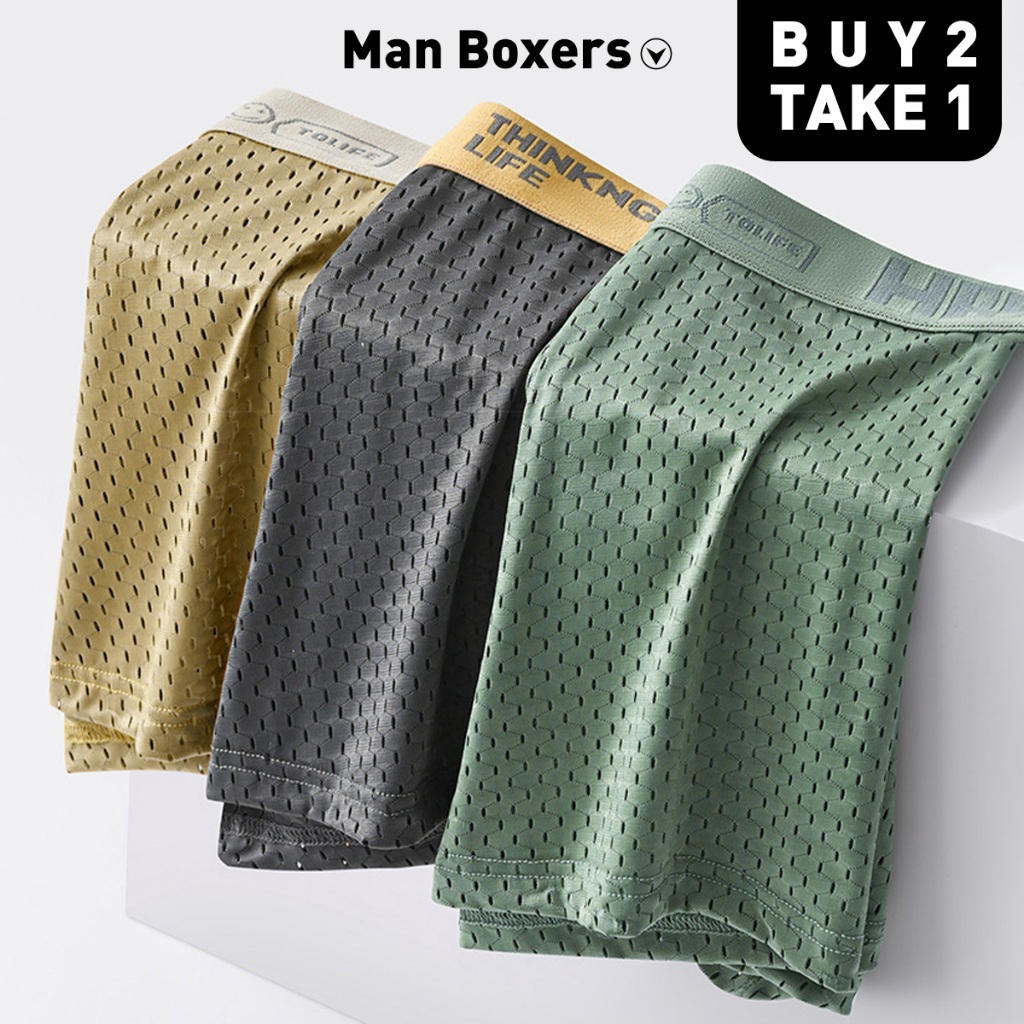 [Buy 2 Take 1] L-4XL Breathable Boxers for Men Mesh Hole Design Quick ...