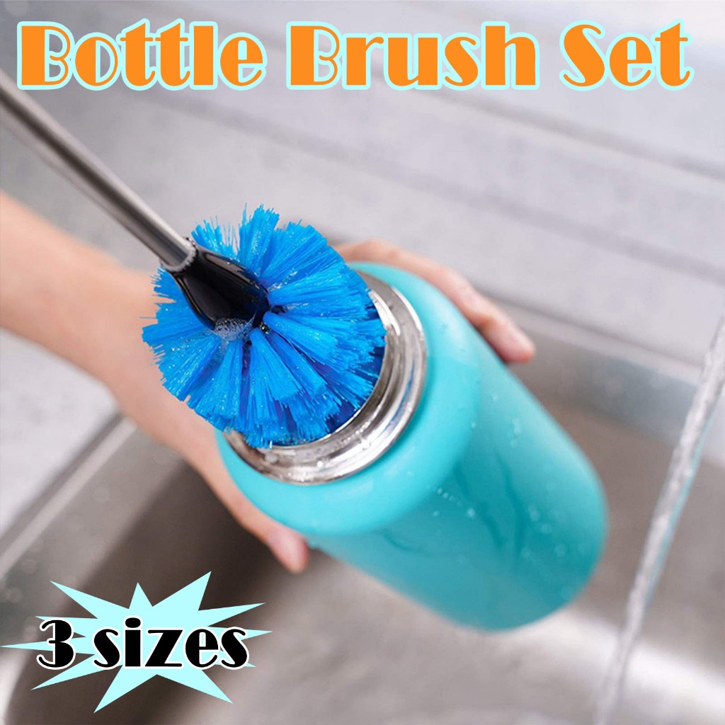Long Handle Tumbler Brush, Water Bottle Cleaner 3-in-1 Stainless Steel ...