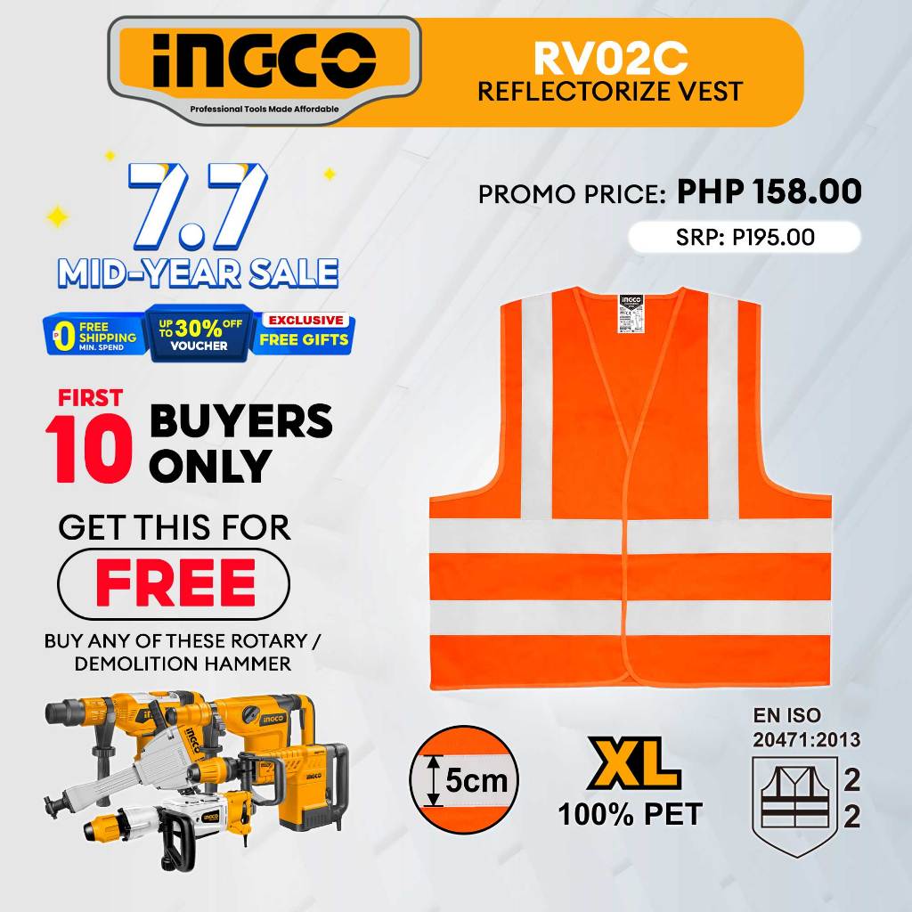 Ingco Reflectorized Work Vest Fluorescent Orange XL RV02C IHT | Shopee ...
