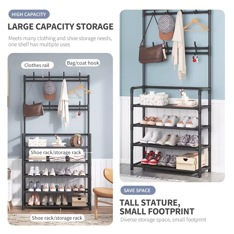 JJROMAN Multifunctional Shoe Rack Organizer Floor Coat Rack Simple Shoe ...