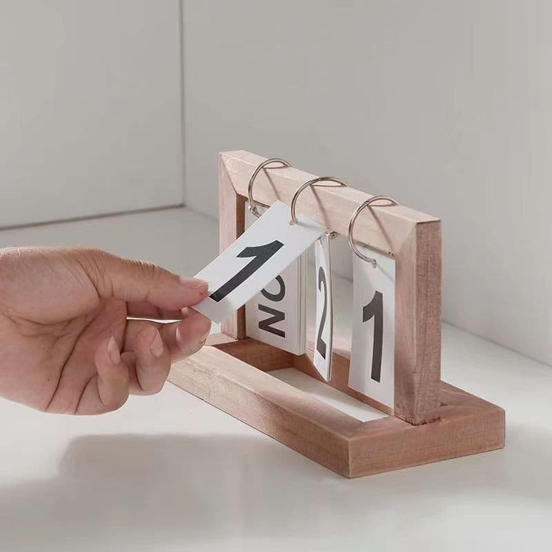 Wooden Calendar Nordic Style Wooden Page Turning Calendar Office ...
