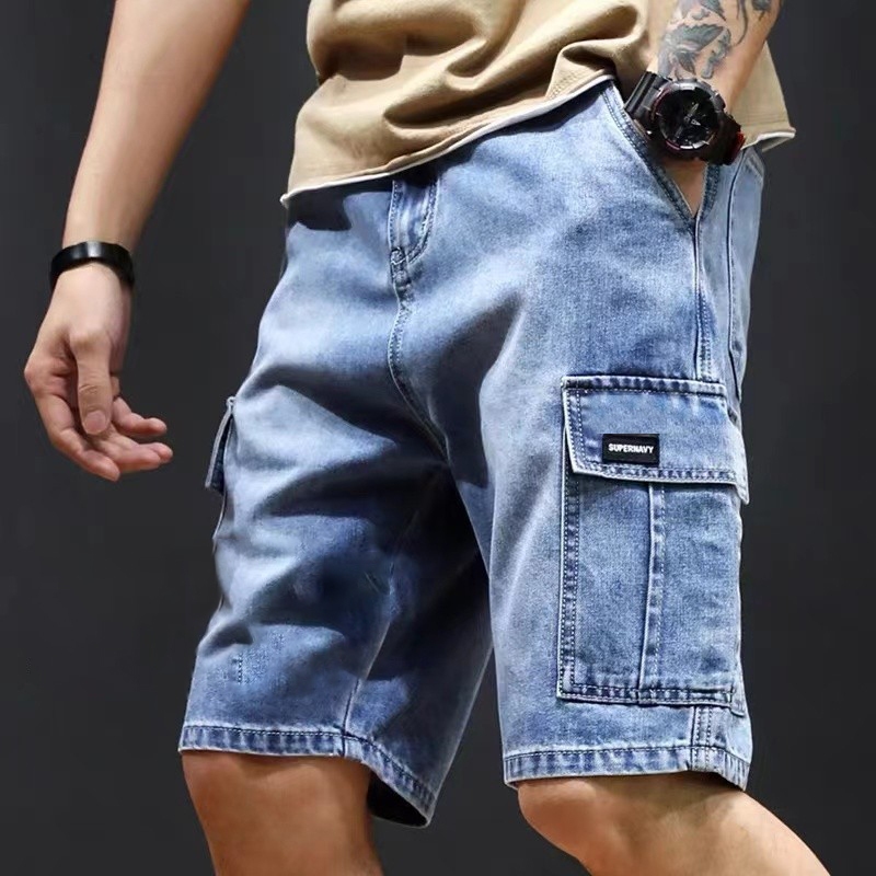 Loose Fit Jeans Pants for Men New Style 2024 Multi-pocket Five-point ...