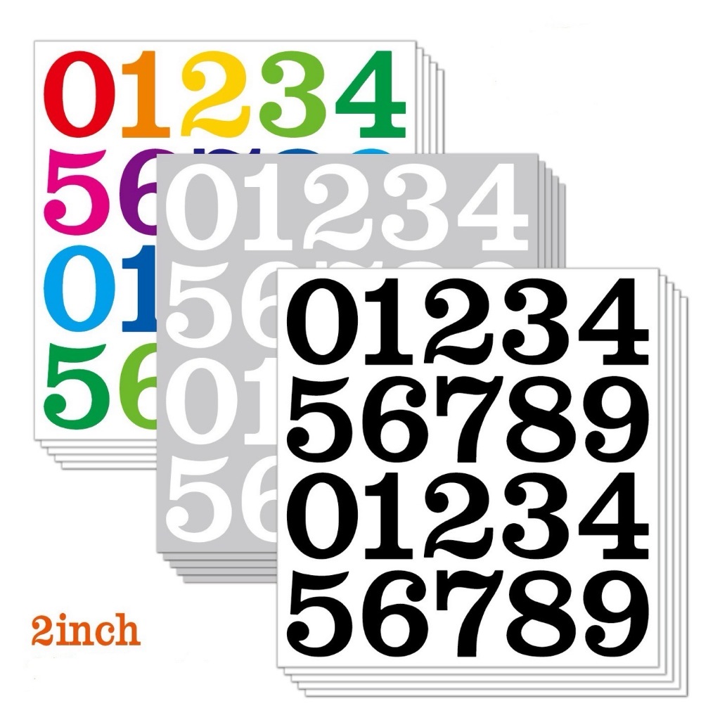 2 Inches water proof Large Sheet Colourful Number Stickers Alphanumeric ...