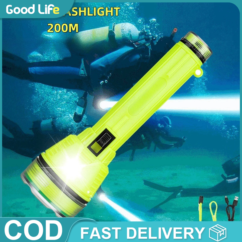 Super bright 100m Diving Flashlight rechargeabl waterproof Headlight ...