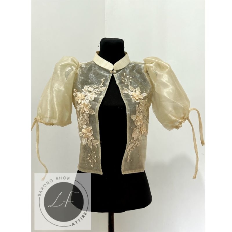 Filipiniana Bolero top Puff sleeve with patching Lace | Shopee Philippines