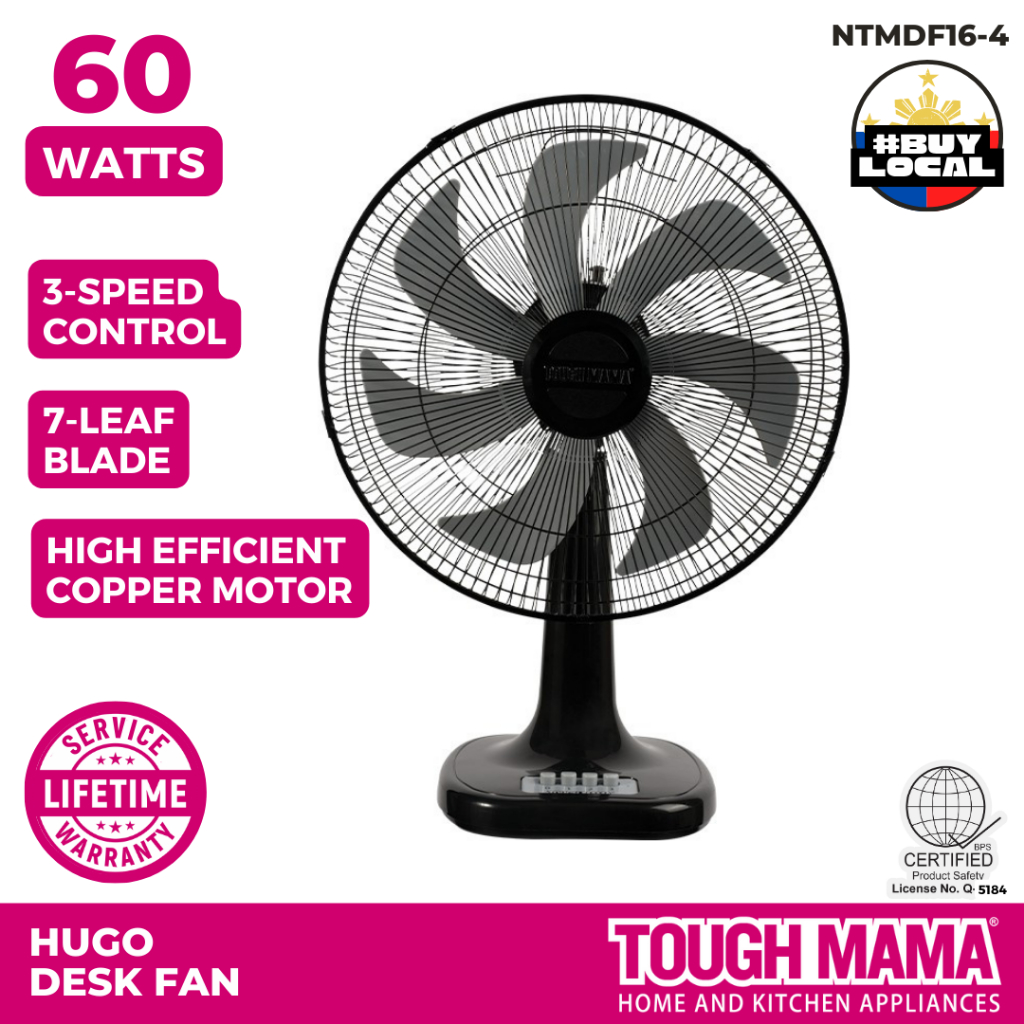 Tough Mama NTMDF16-4 HUGO BLK 16" 7-Blade Electric Desk/Floor Fan ...