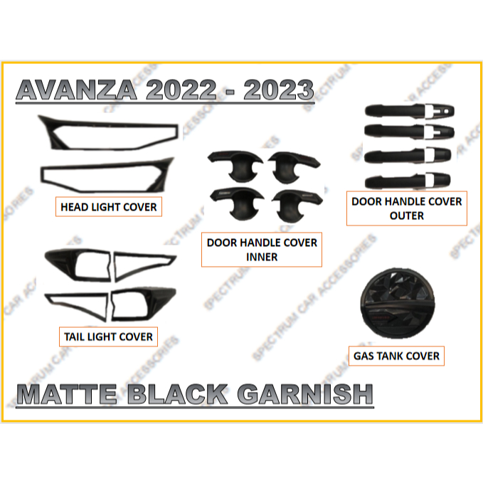 FULLSET/ COMBO SET / GARNISH FOR TOYOTA AVANZA 2022 TO 2023 MATTE BLACK ...