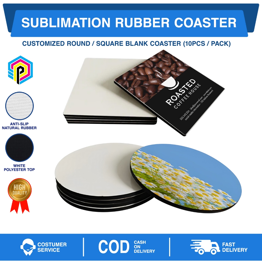Sublimation Rubber Coaster DIY Customized Round/Square Blank Coaster ...