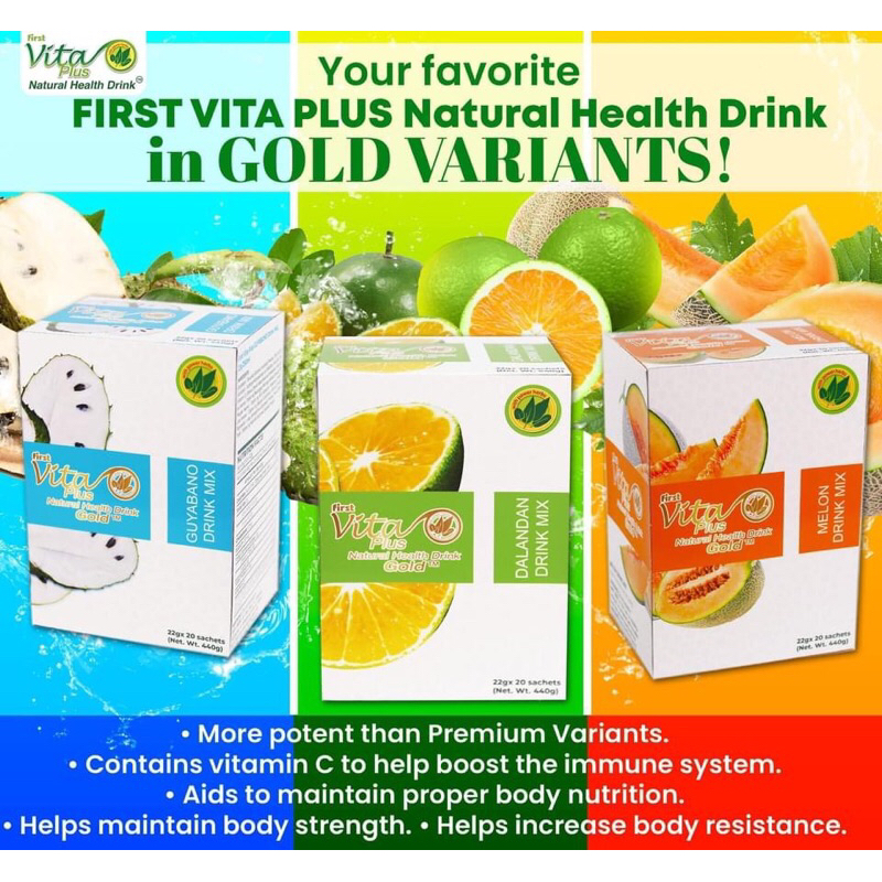 AUTHENTIC First Vita Plus DALANDAN / MELON / GUYABANO GOLD Natural Health Drink with FREE ...