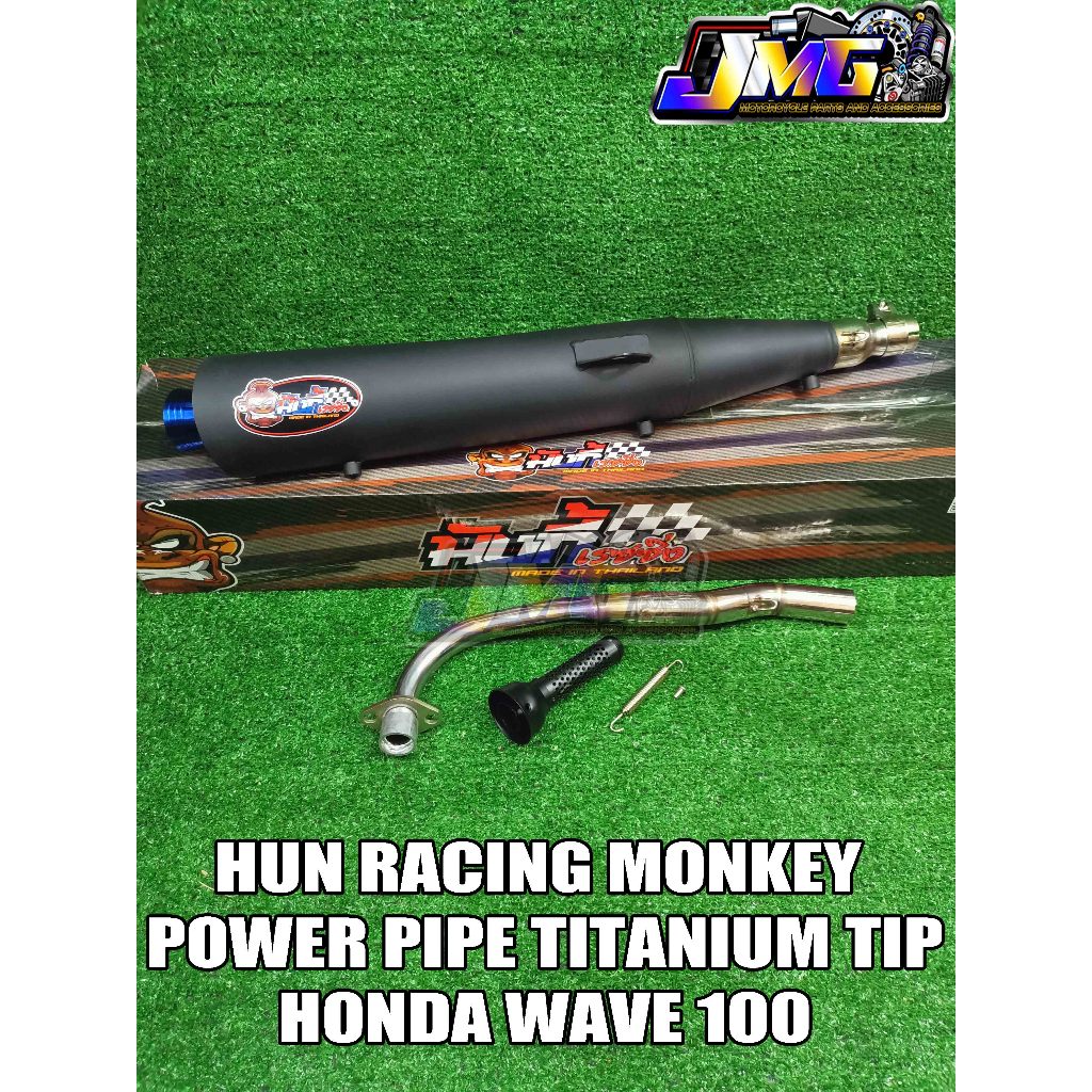 HUN RACING MONKEY POWER PIPE HONDA WAVE 100 BIG ELBOW TITANIUM TIP WITH ...