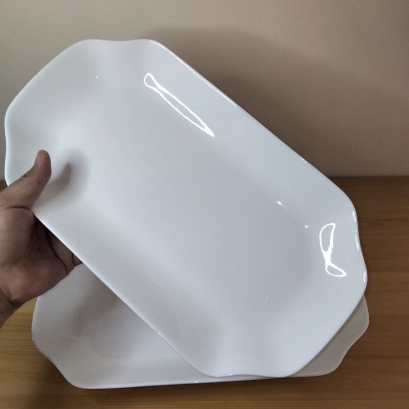 SET FOR 2 PCS RECTANGULAR CERAMIC SERVING PLATER / PLAIN WHITE ...