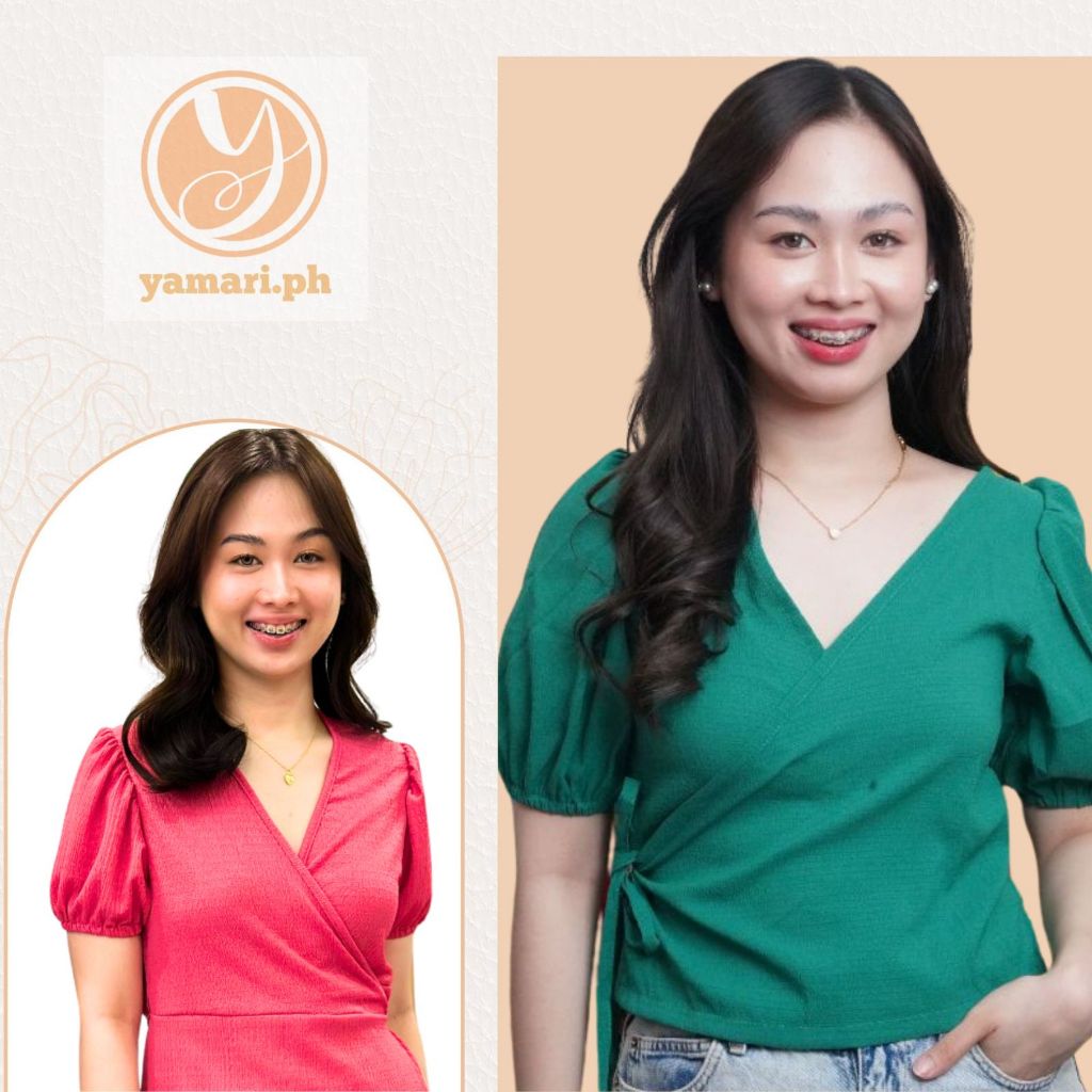 Yamari.Ph Namie puff sleeves overlap wrapped Top | Shopee Philippines