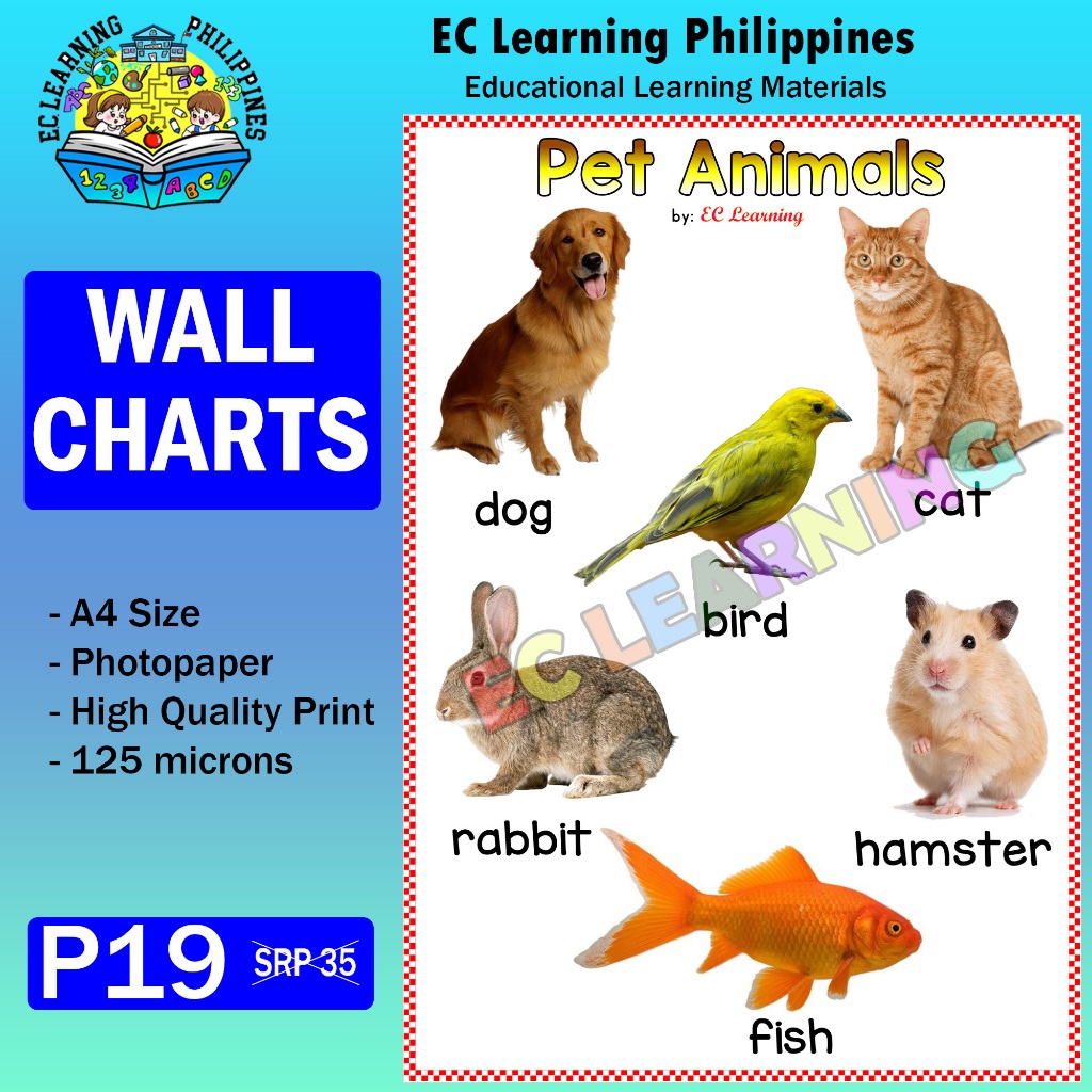PET ANIMALS Laminated Educational Chart for kids WALL CHART - EC ...