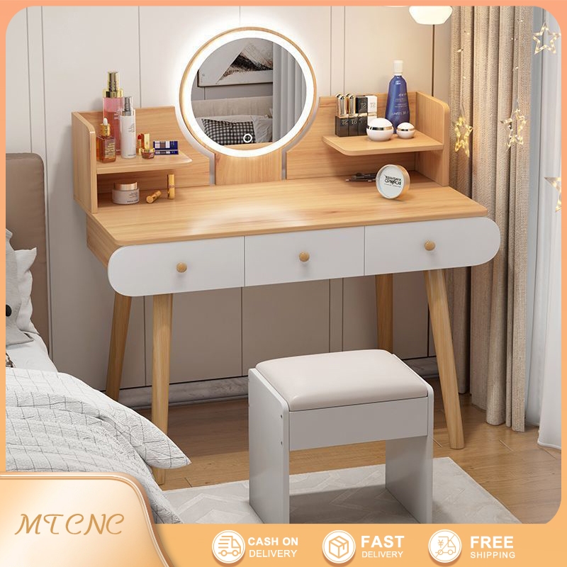 Modern Vanity Table With Led Light Dresser With Drawer Bedroom Makeup ...