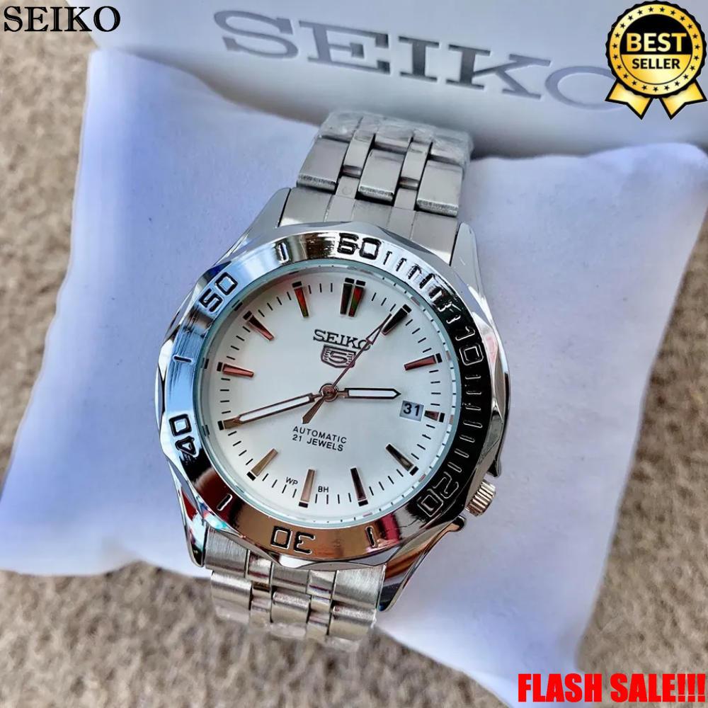Seiko 5 Sports Expensive Automatic Date 21 Jewels White Dial Stainless ...