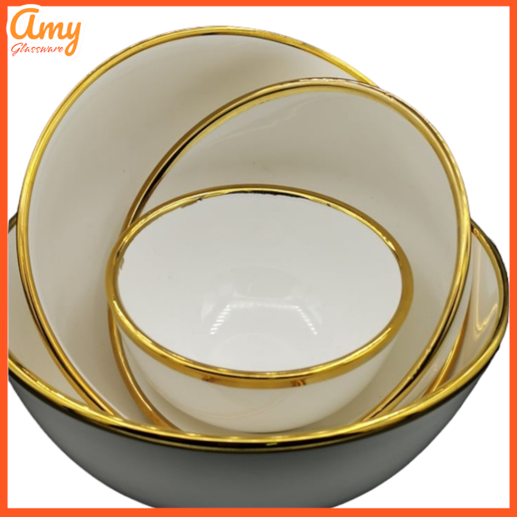 Ceramic bowl Nordic White Ceramic 7-inch/4.5-inche bowl With Gold Rim ...