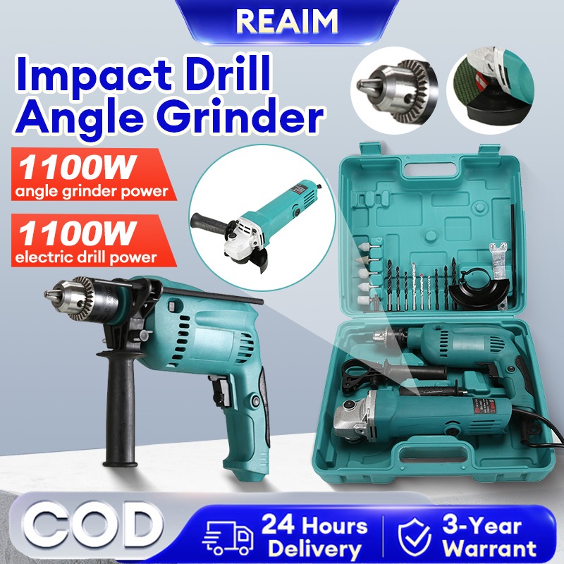 REAIM Angle Grinder & Drill Electric Barena Combo Set 2in1 Power Tool ...