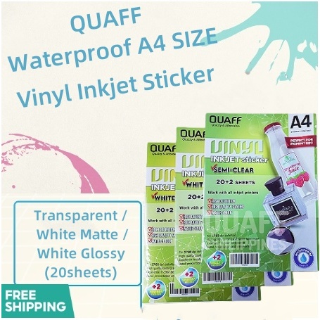 QUAFF Waterproof Vinyl Inkjet Sticker A4 Size Transparent / White Matte ...