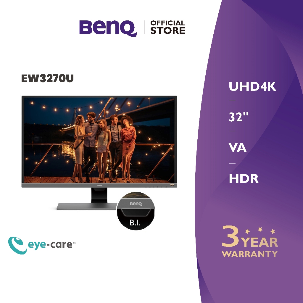 BenQ EW3270U 4K UHD HDR UHD 95% DCI-P3 Low Blue Light FreeSync Movie ...