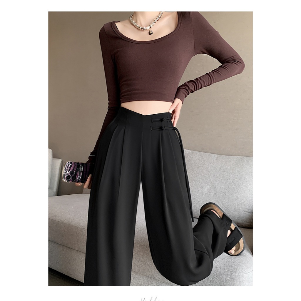 High Waist Trousers Garterized Wide Leg Womenswear Comft Straight ...