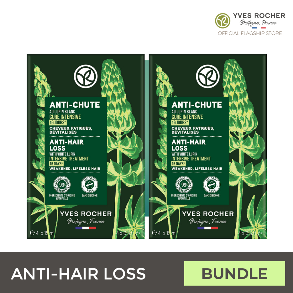 YVES ROCHER Anti Hair Loss Intensive Treatment 4x15ml Bundle of 2 Hair Growth Revitalized Hair ...