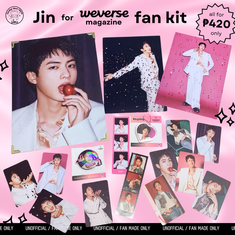 JIN FOR WEVERSE MAGAZINE UNOFFICIAL FANMADE MERCH FAN KITS BTS BANGTAN ...