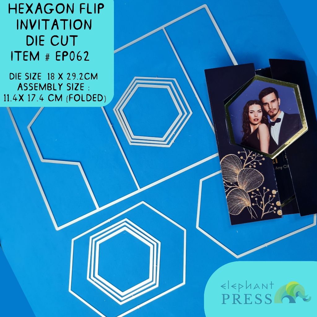 (READY STOCK) *EP062* HEXAGON FLIP INVITATION METAL DIE CUT ELEPHANT ...