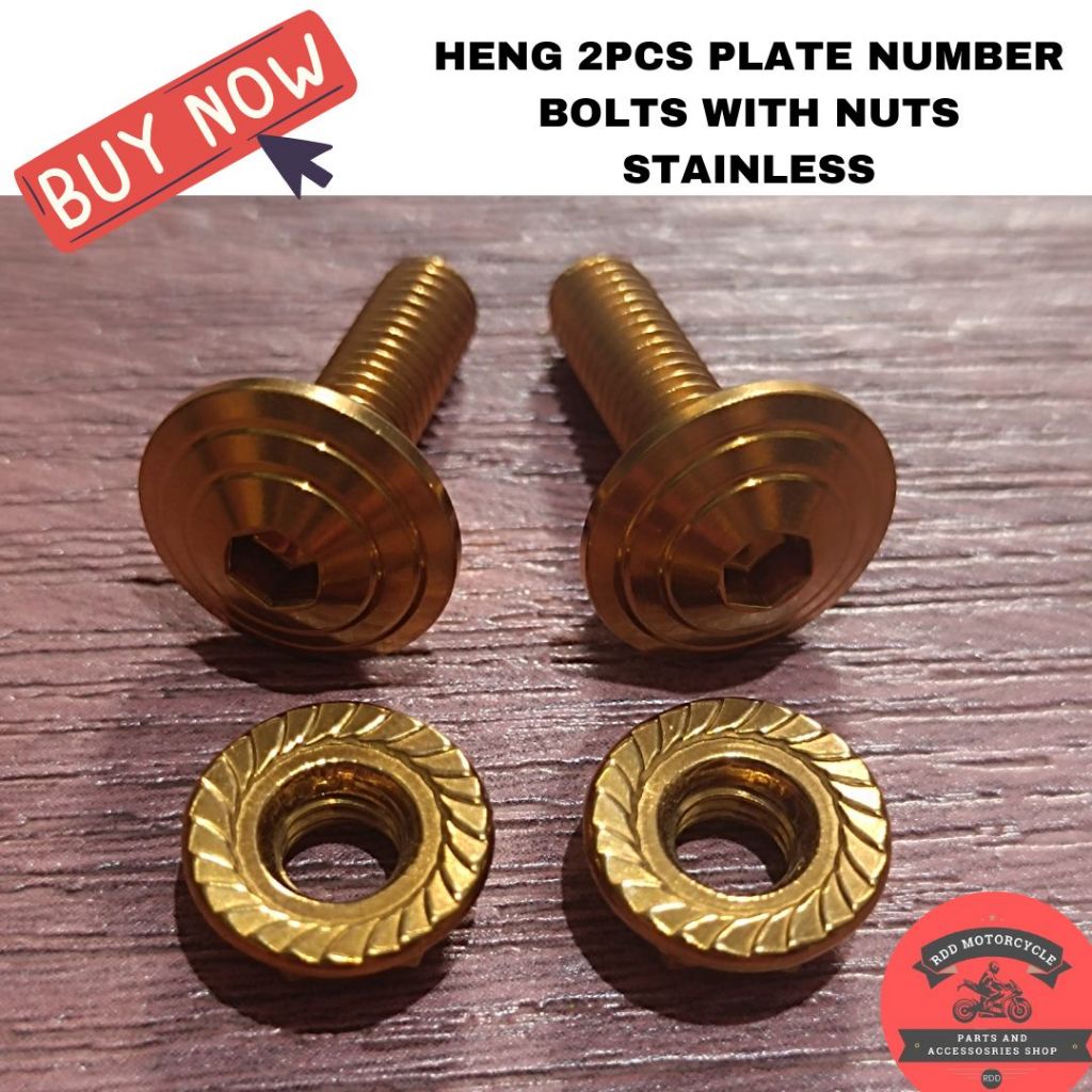 HENG 2PCS PLATE NUMBER BOLTS WITH NUTS STAINLESS ( SOLD AS PAIR ) FOR ...