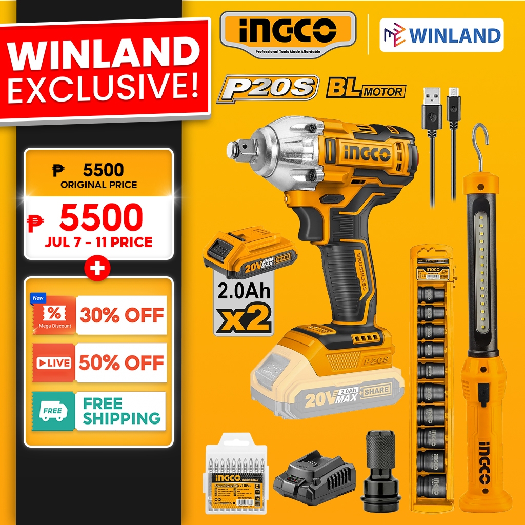 Ingco by Winland P20S 20V Brushless Cordless Impact Wrench Lithium-Ion ...
