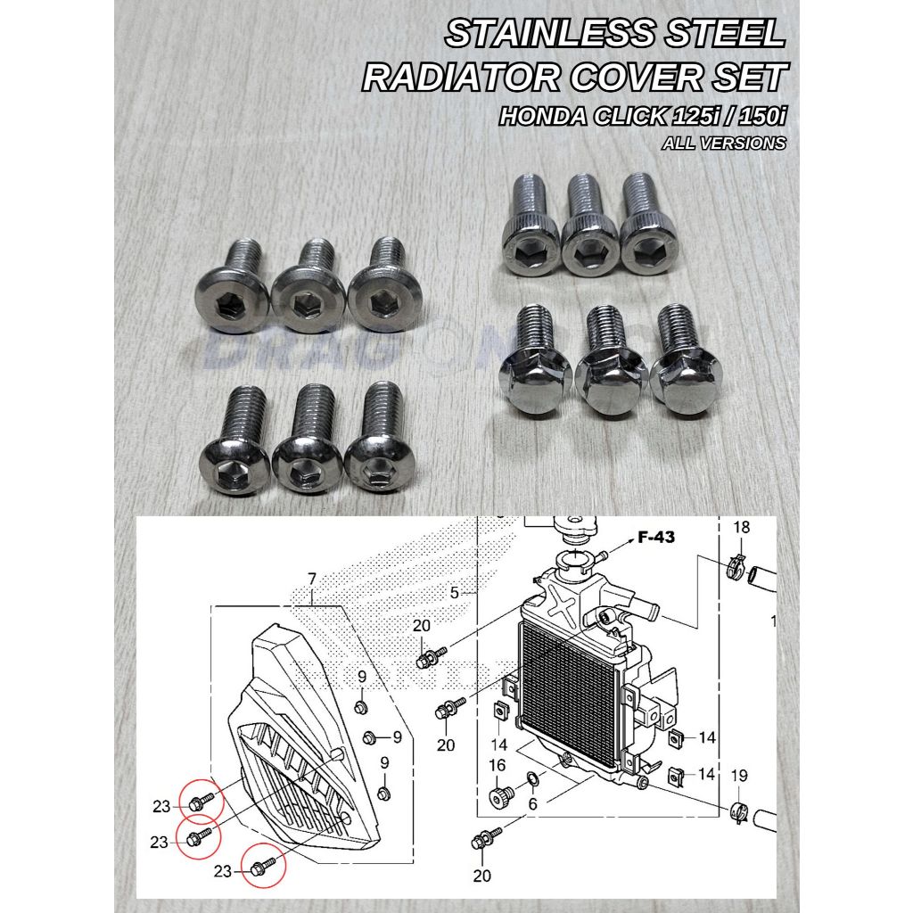 CLICK 125/150i Radiator Cover Bolt Set StainlessSteel Chrome Allen ...