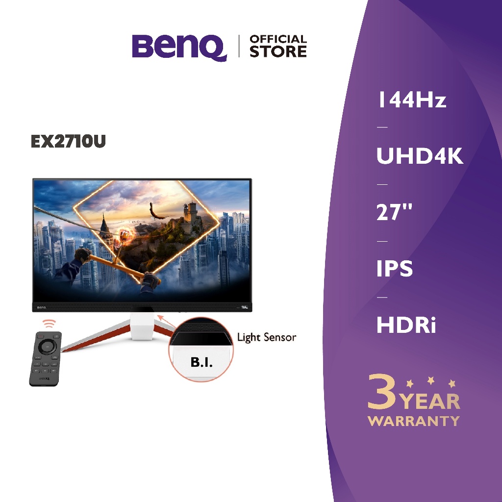 BenQ Mobiuz EX2710U 4K UHD HDRi 144Hz 1ms FreeSync Premium Pro Eye Care ...