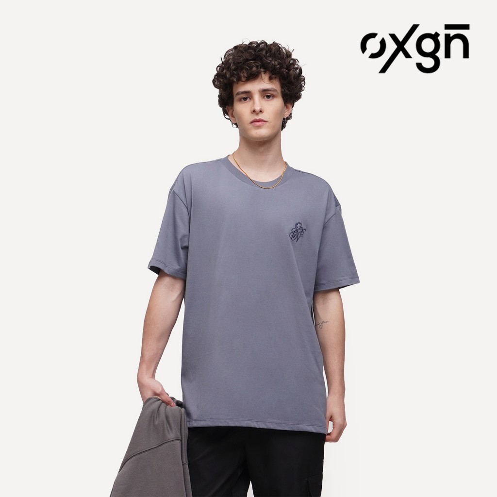 OXGN Logo Embordered T-Shirt For Men (Stone) | Shopee Philippines
