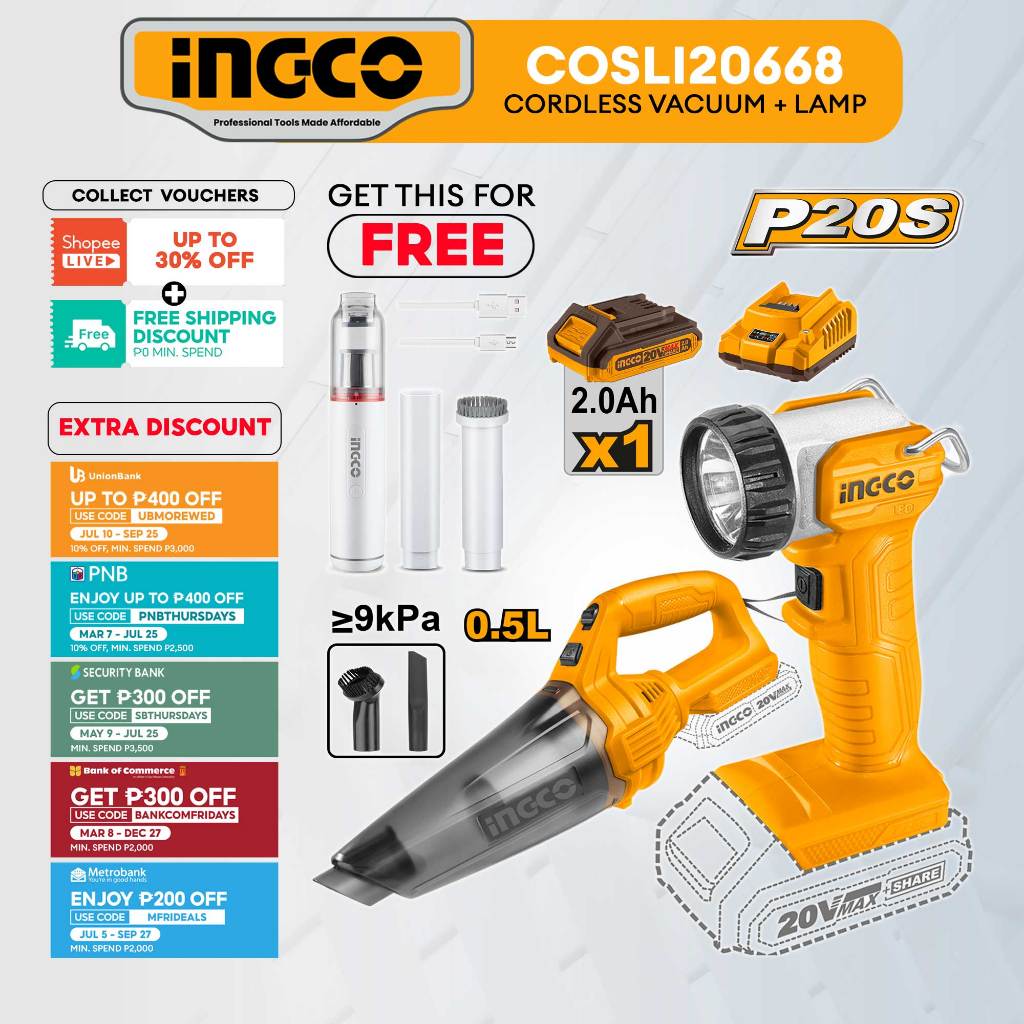 Ingco 20V Lithium-Ion Handy Portable Cordless Vacuum Cleaner CVLI20126 ...