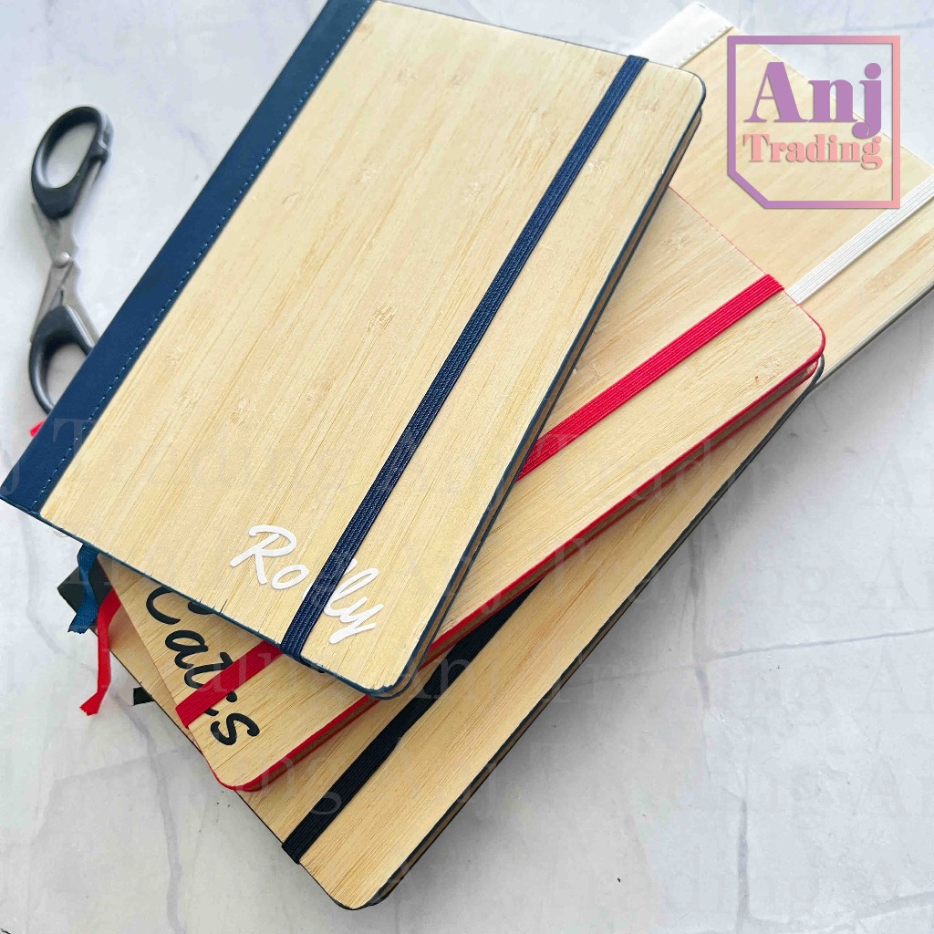 Bamboo Notebook A5 Size with Garter Lock Lined Journal Personalize Name ...