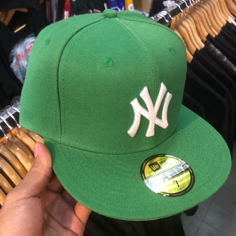 Closed cap fitted cap NY green flat brim high quality | Shopee Philippines