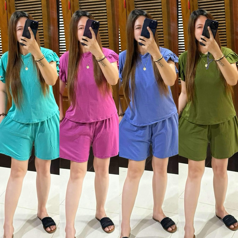 LUCYSET/RUFFLESLEEVETOP AND SHORT COORDINATES/ | Shopee Philippines