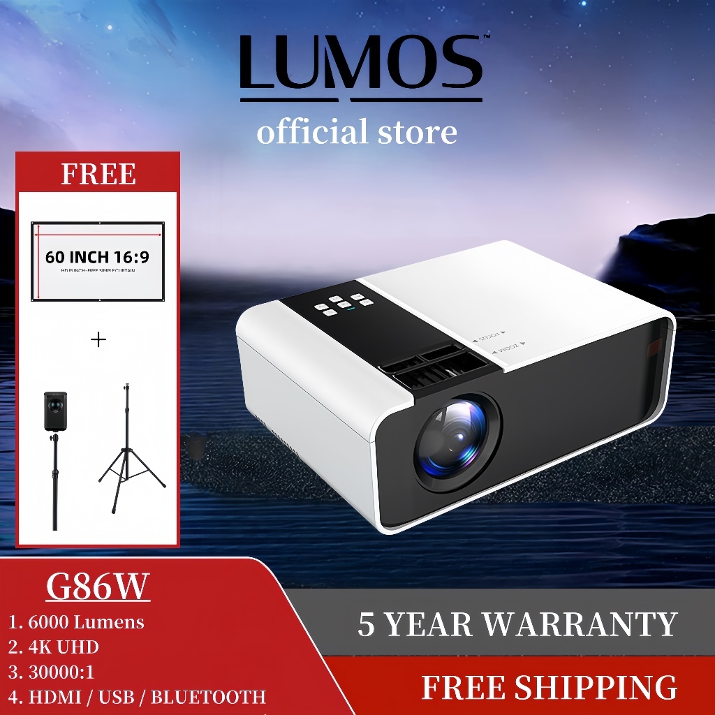 Projector G86W 4K UHD HD Projector 6000 Lumens OS Android Bluetooth ...