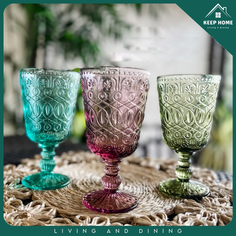 Keep Home 6pcs Modern Embossed Crystal Ace Pattern Goblet Water Crystal ...