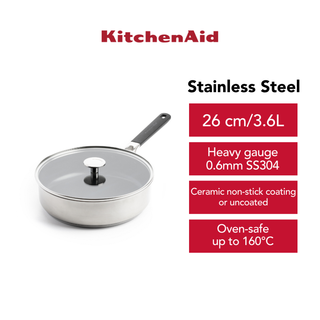 KitchenAid Classic Stainless Steel Covered Skillet 26cm/3.6L Ceramic ...