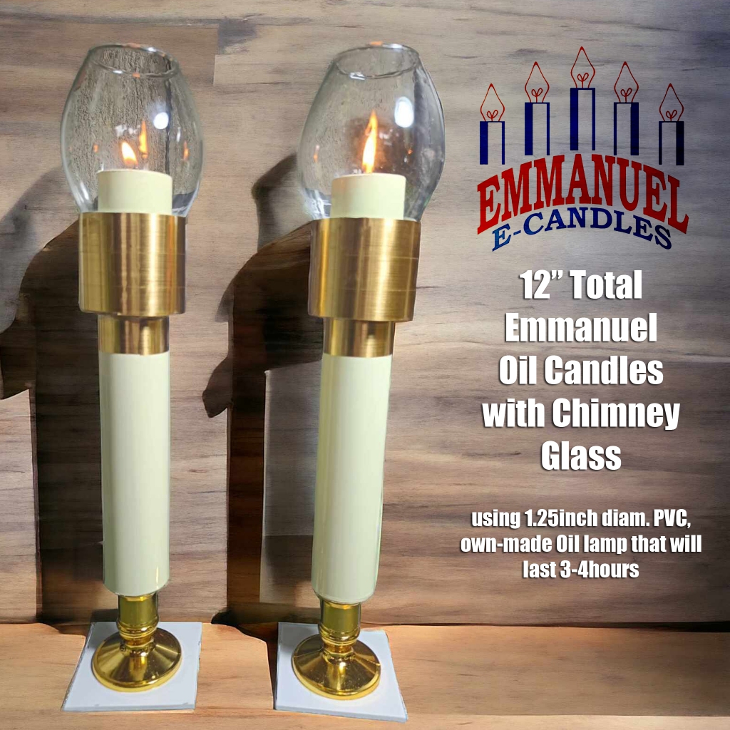 Emmanuel Liquid Oil Candles 12inch Candles w/ Chimney Glass(1.25" diam ...