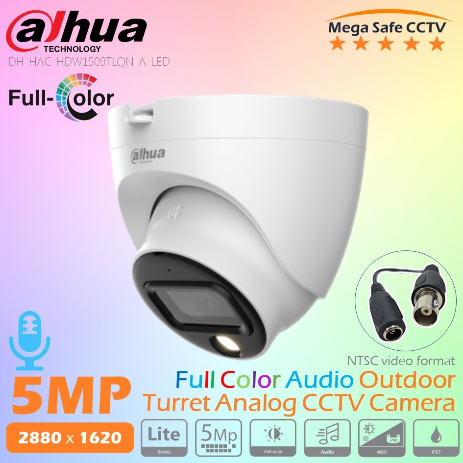 Dahua DH-HAC-HDW1509TLQN-A-LED 5MP Outdoor Full Color with Built-in Mic, Turret Analog CCTV ...