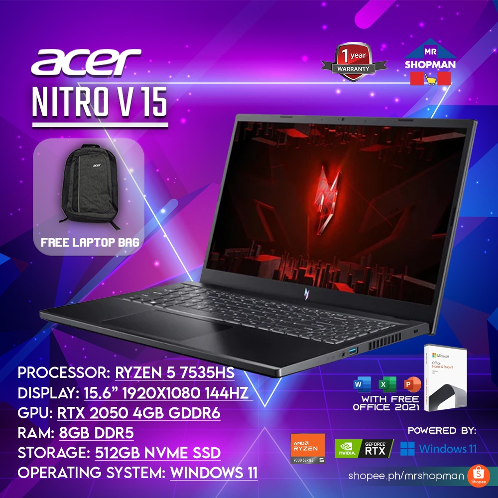 Acer Nitro V15 ANV15 41 R2M0 Ryzen 5 7535HS | 15.6" 144Hz | 8GB ...